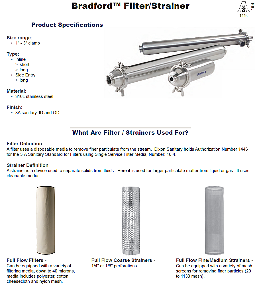 Sanitary Filter and Strainers